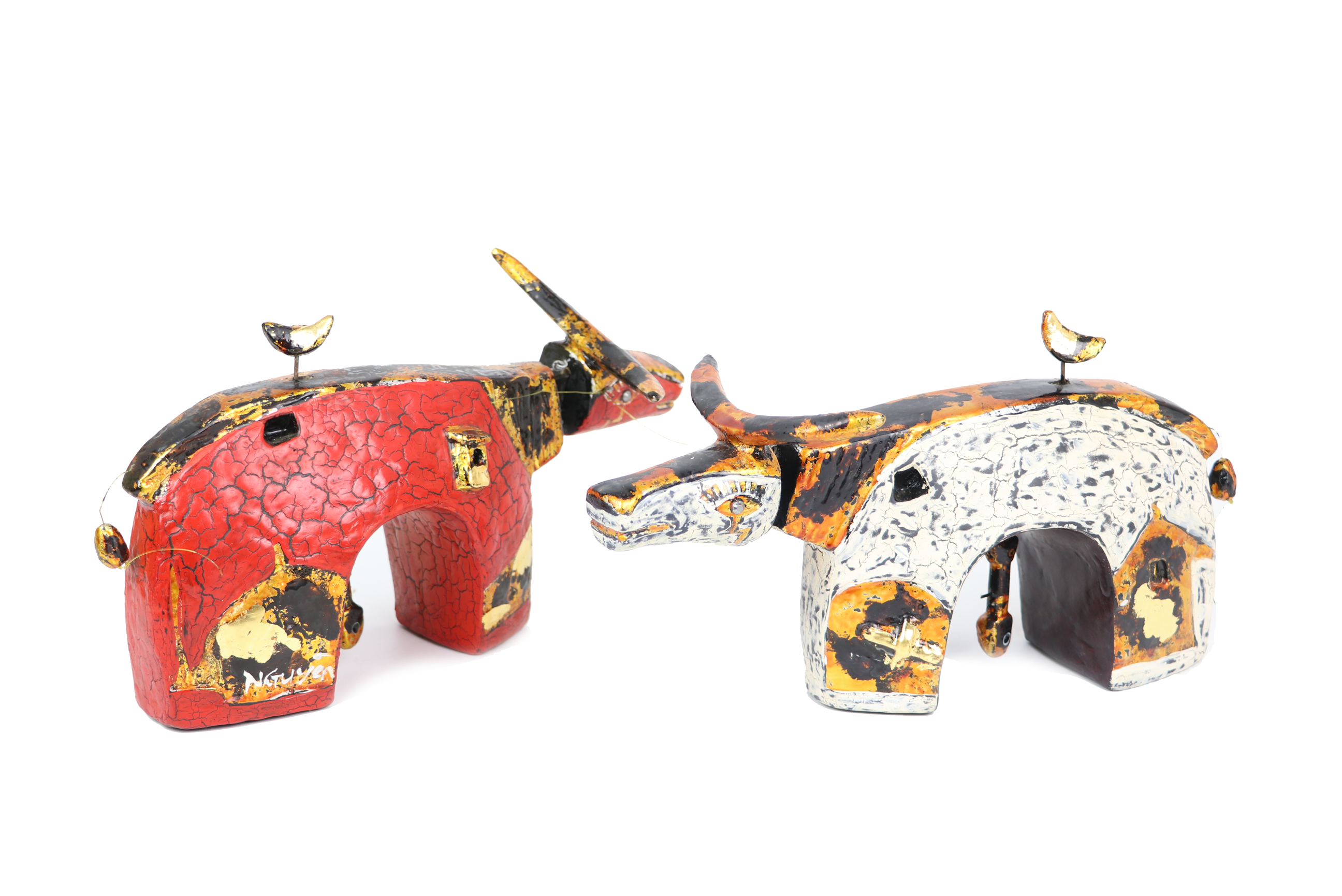 High-class handmade lacquer puppet - Buffalo with village entrance sha ...